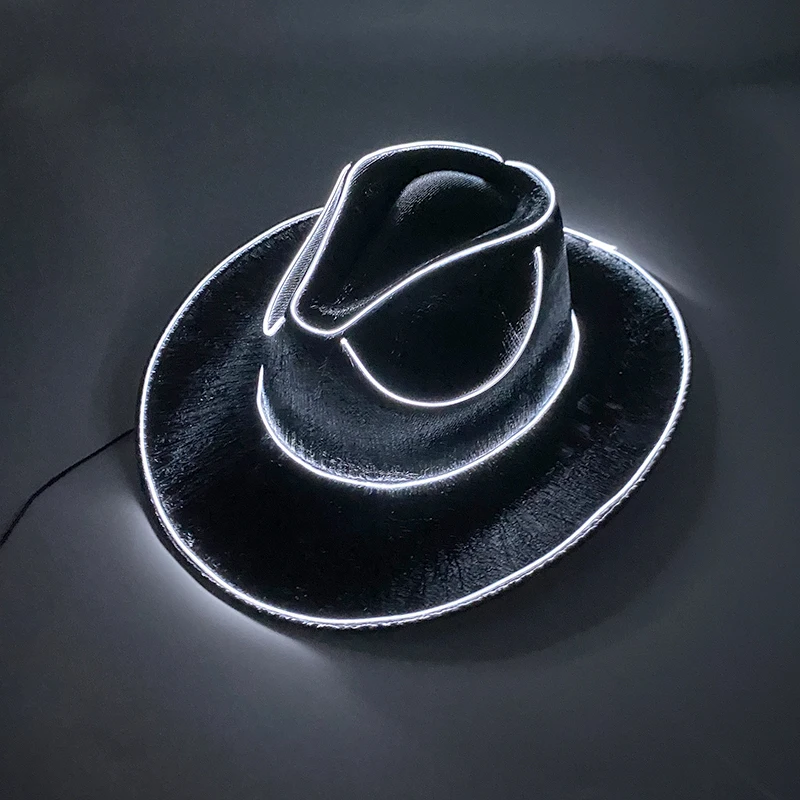LED Glowing Cowgirl boy Hat Neon Luminous Bride Hat For Holiday Light ...