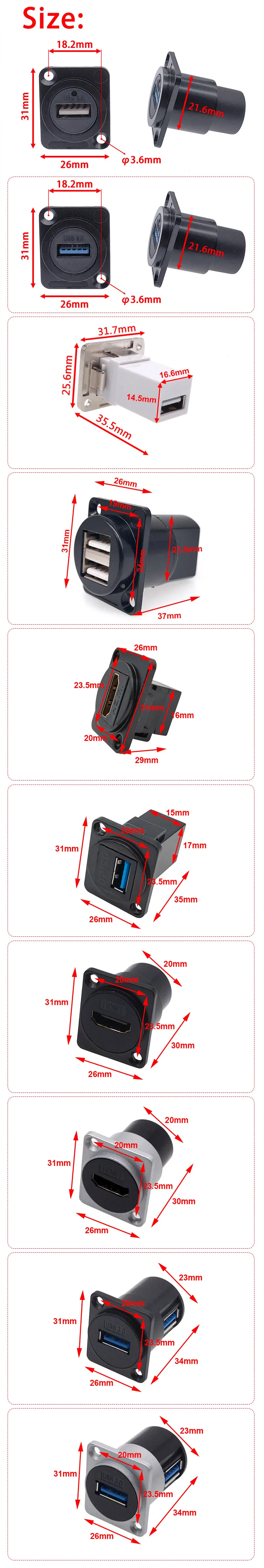 Multiprise,Prise USB 3.0 avec lumière LED type D métallique femelle à ...