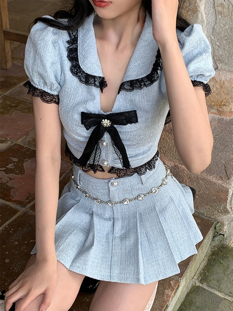 Korean Style Kawaii Two Piece Set Women Sweet Elegant Party Mini Skirt Set Female Fashion Pretty ...