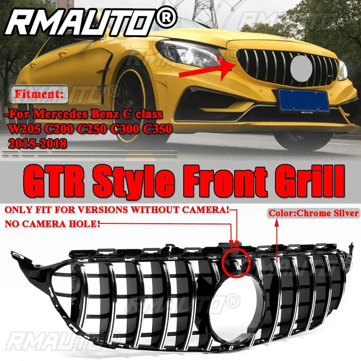 W205-AMG-GT-Style-Grill-Car-Front-Bumper-Grille-Racing-Grills-Body-Kit ...