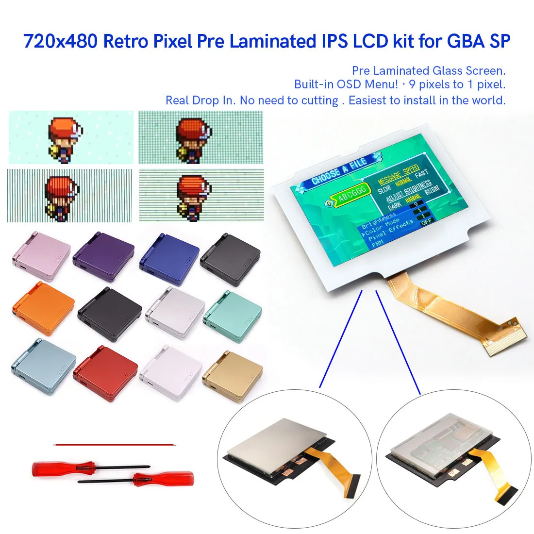 White-V5-Drop-in-IPS-For-GBA-SP-LCD-Kits-Screen-for-Gameboy-Advance-SP ...