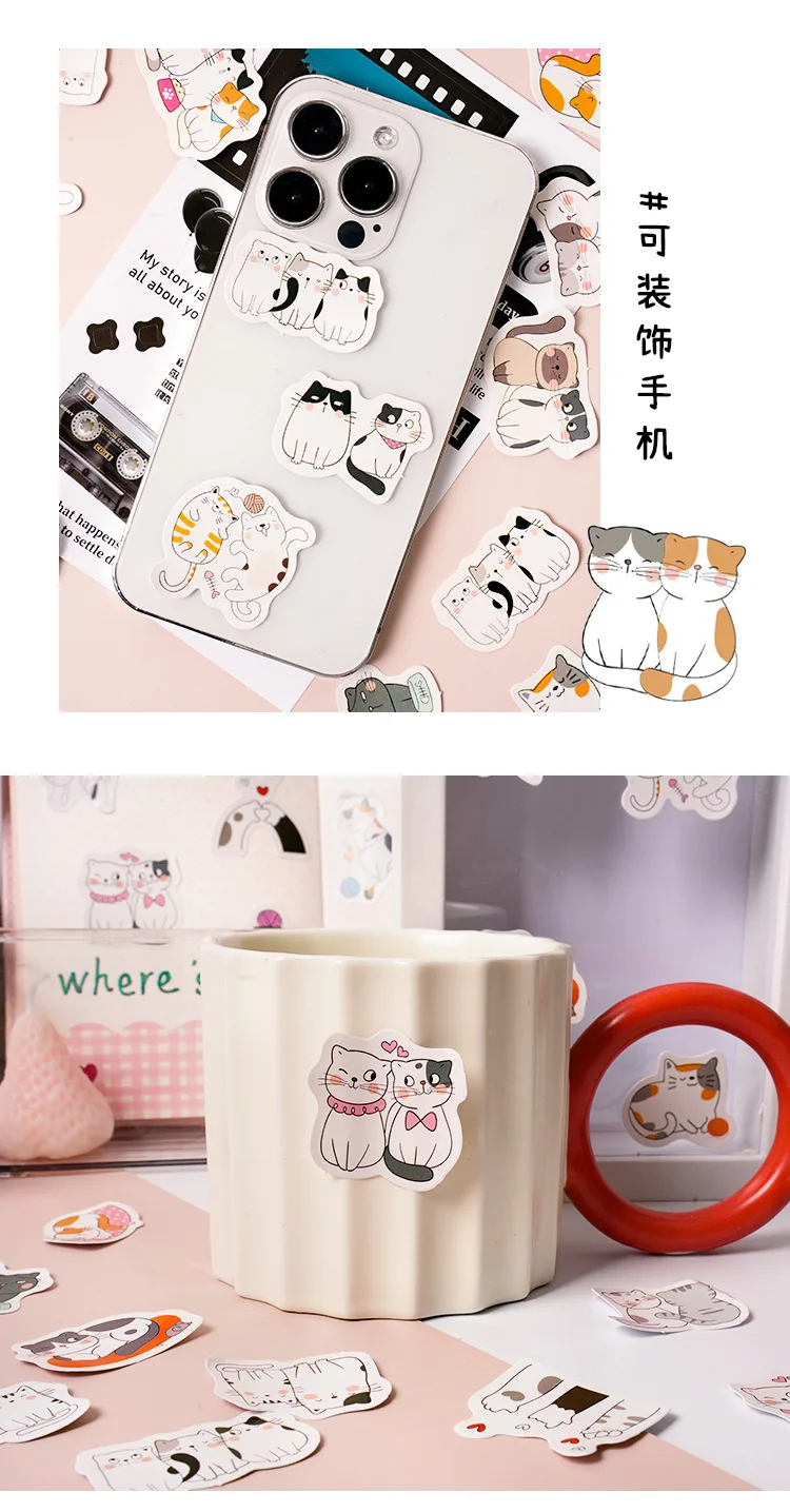46Pcs Cute Cat Boxed Stickers Decorative Scrapbooking Cartoon Animals ...