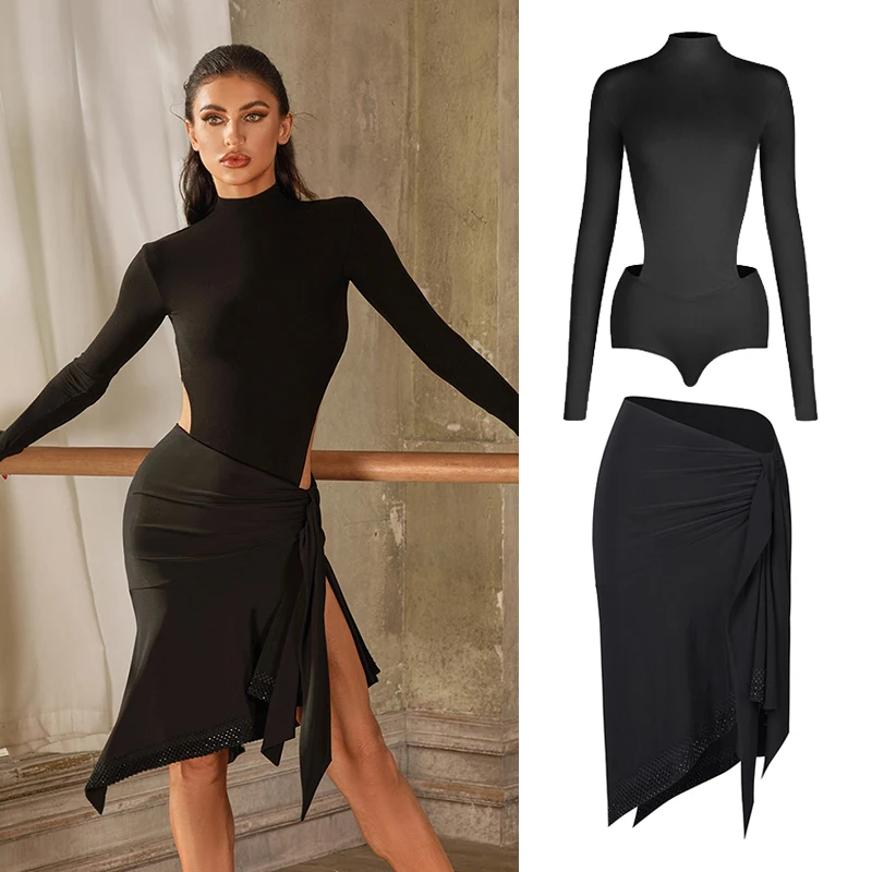 New-ZYM-Latin-Dance-Clothes-Women-Long-Sleeves-Tops-Black-Irregular ...