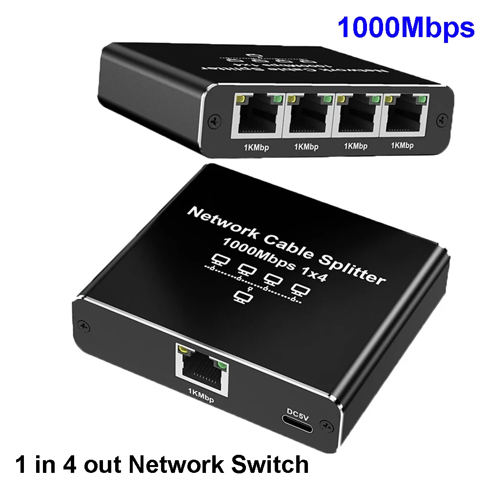 MZX 1-in-4-out 1000M Gigabit Network Hub Switch RJ45 Ethernet Splitter ...