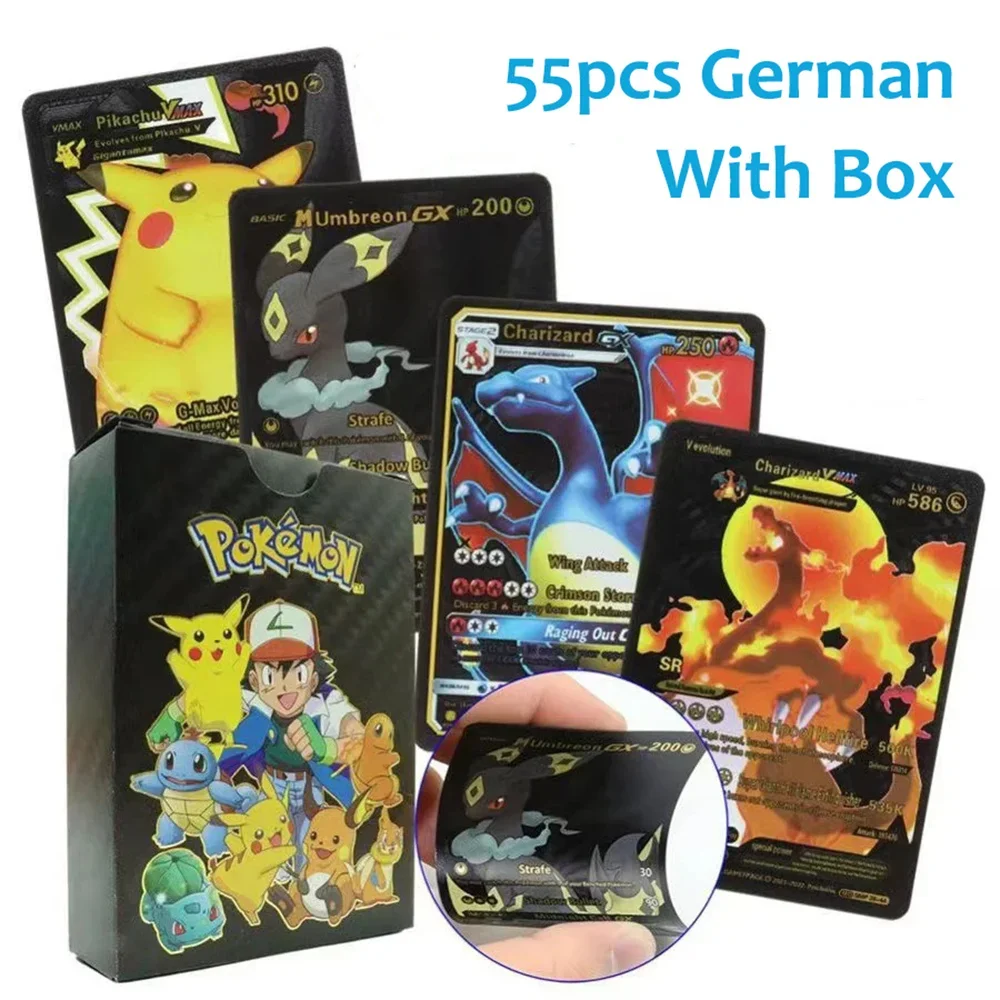 Cards Metal Gold Black Vmax GX Card Box Mewtwo Charizard Pikachu Rare ...
