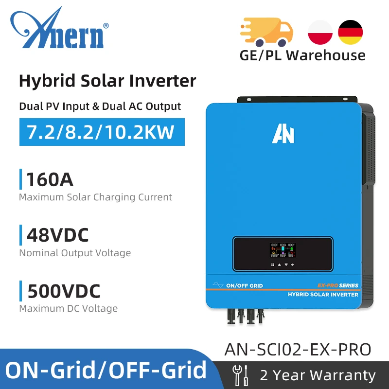 Solar Hybrid Inverter 8.2kw 10.2kw 8200w 10200w On/off Grid Dc48v Ac230v Built-in 160a Charge ...