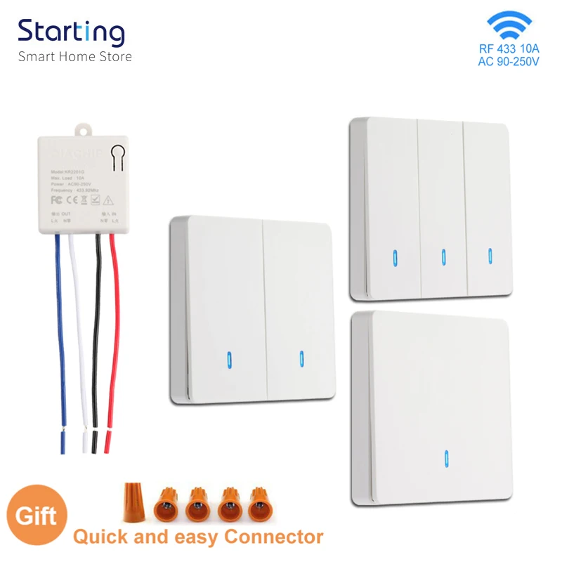 Wireless Smart Switch RF 433Mhz Light Wall Panel Switch With Remote ...