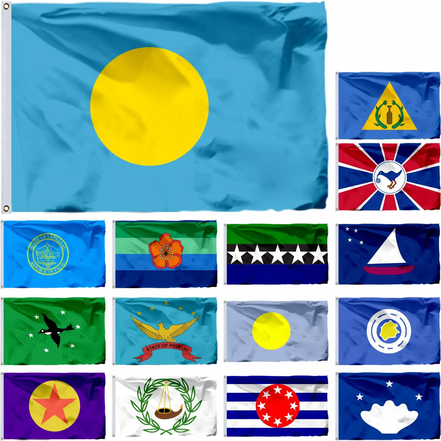 Palau-Flag-3X5FT-Hatohobei-Banner-90X150CM-Angaur-21X14CM-Kayangel ...