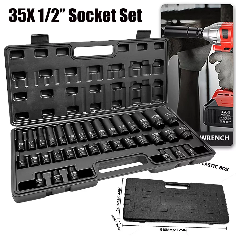 35PCS Impact Socket Set 8-32MM Deep Socket Wrench Air Pneumatic Repair ...
