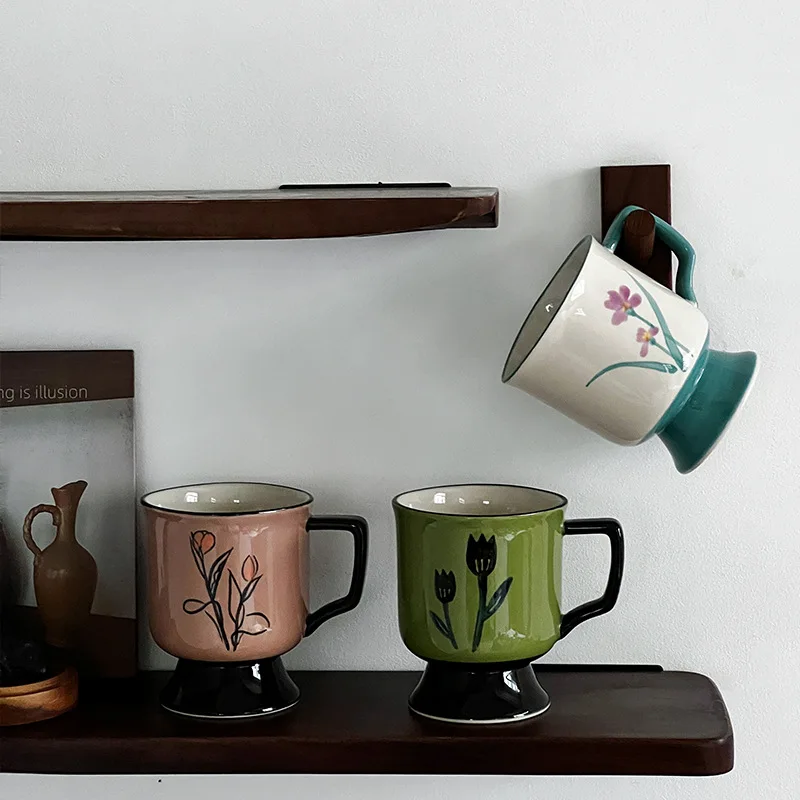 Hand-Painted-Tulip-Ceramic-Cup-Retro-Square-Mouth-Tall-Cups-Creative ...