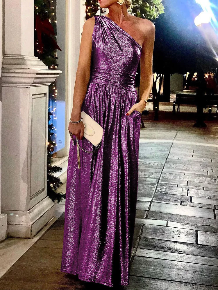 2023-Women-High-Street-Party-Dress-Summer-Holiday-Solid-Pocket-Skew ...