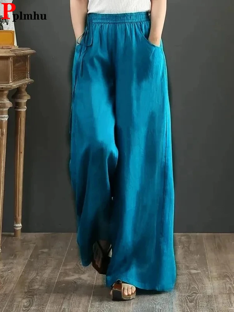 2024-Cotton-Linen-Wide-Leg-Pants-4xl-Big-Size-Trousers-Women-Summer ...