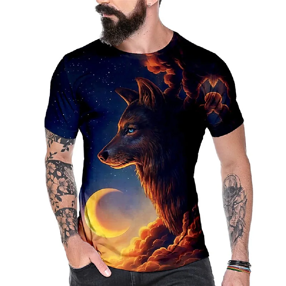 Wolf-T-Shirt-For-Mens-Vintage-T-shirts-Summer-Animal-Print-Short-Sleeve ...