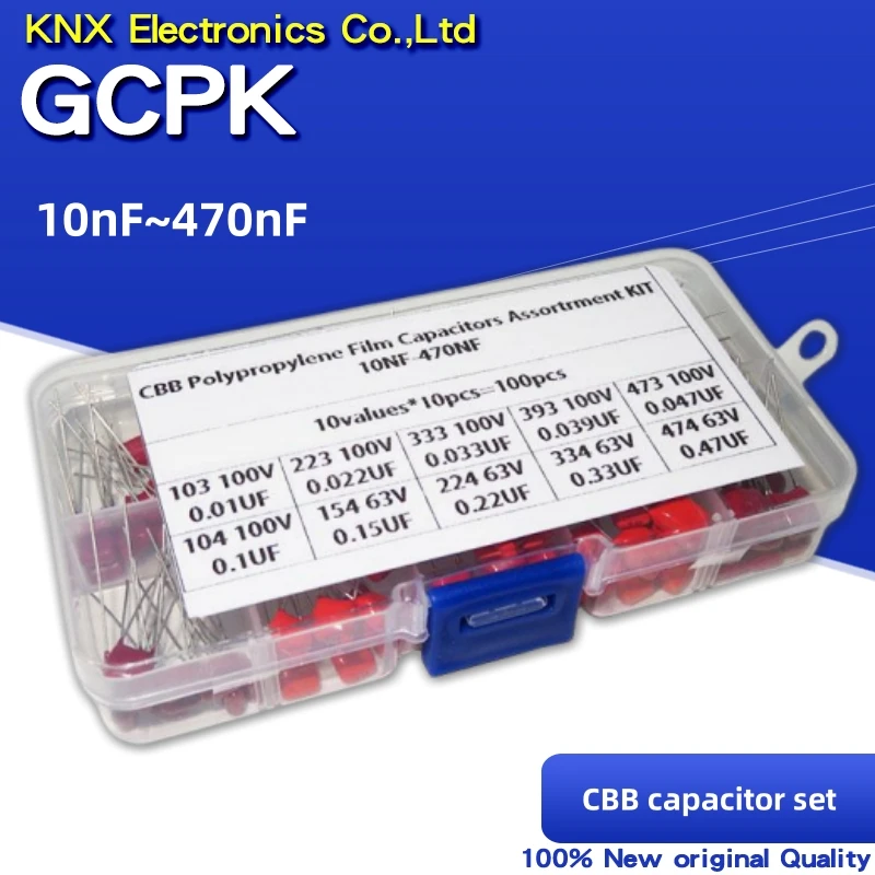 100PCS-10nF-470nF-Metallized-Polyester-Film-Capacitors-Assortment-Kit ...