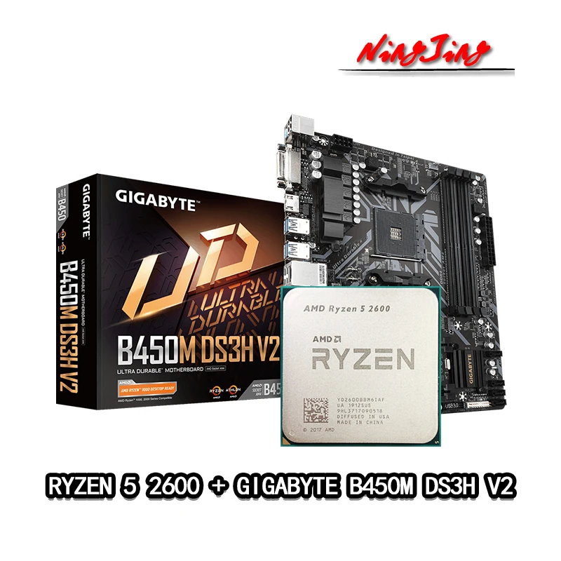 Amd Novo Ryzen 5 2600 R5 2600 Cpu + Gigabyte Nova Ga B450m Ds3h Placa-mãe Terno Soquete Am4 Tudo ...