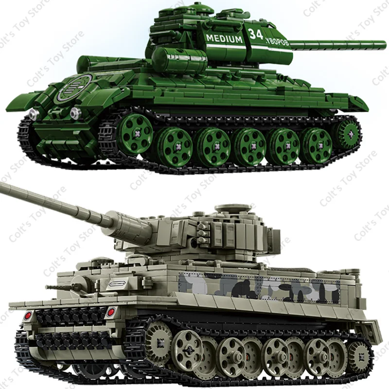 WW2 Military Heavy Tank Building Blocks Soviet T-34 Medium Tank Model ...