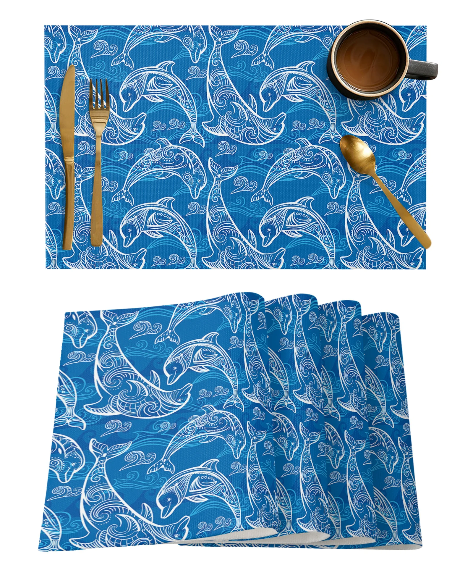 Summer-Dolphin-Swirl-Texture-Placemat-for-Dining-Table-Tableware-Mats ...