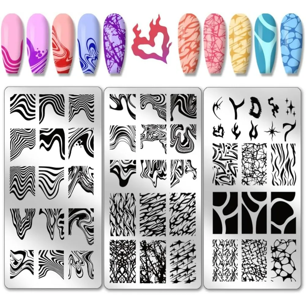 3pcs Line Texture Nail Art Templates 55 Patterns Flow Line Nail ...