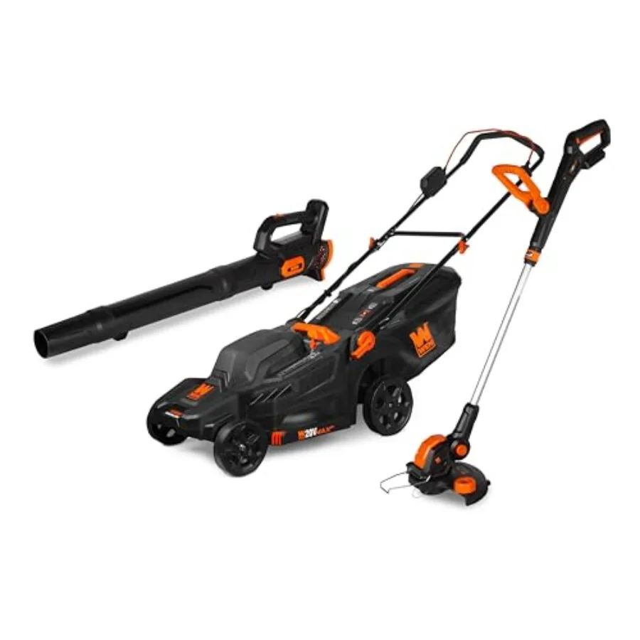 20V Max Cordless 19Inch Lawn Mower String Trimmer and Leaf Blower Combo ...