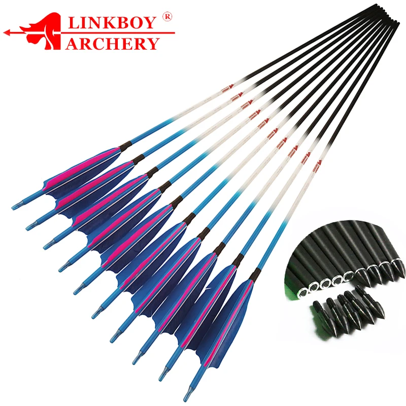 12PCS-Linkboy-Archery-Pure-Carbon-Arrows-32-SP700-ID6-2mm-for-Compound ...