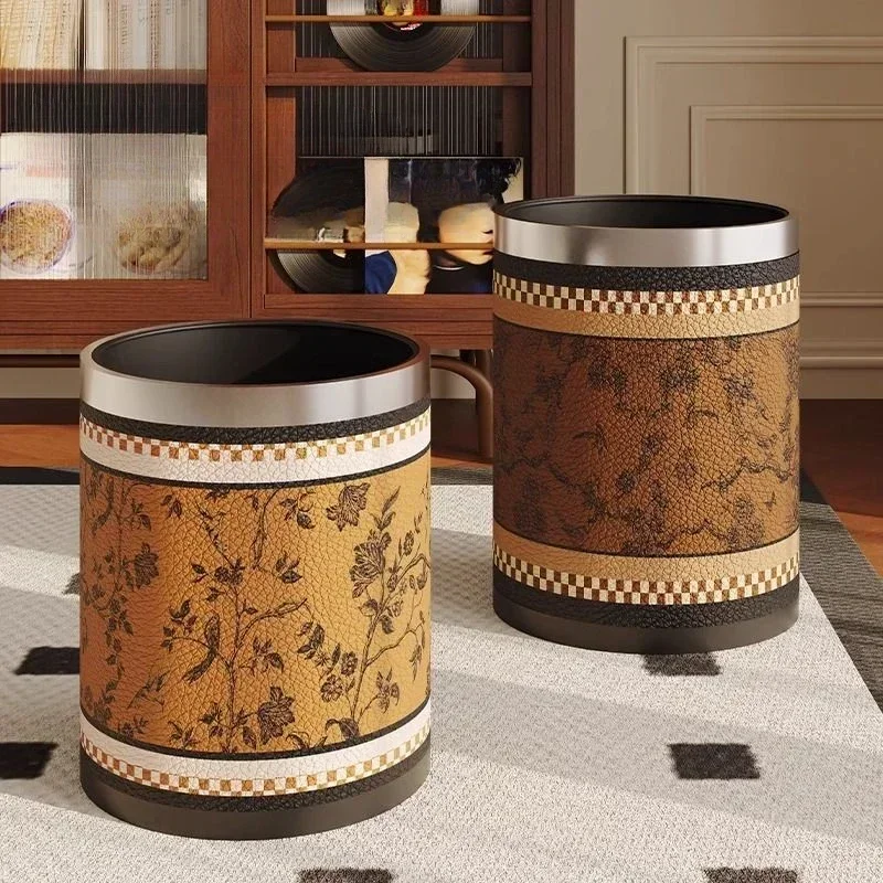 Antique Style Leather Trash Can High Quality Wastebasket Home Living ...