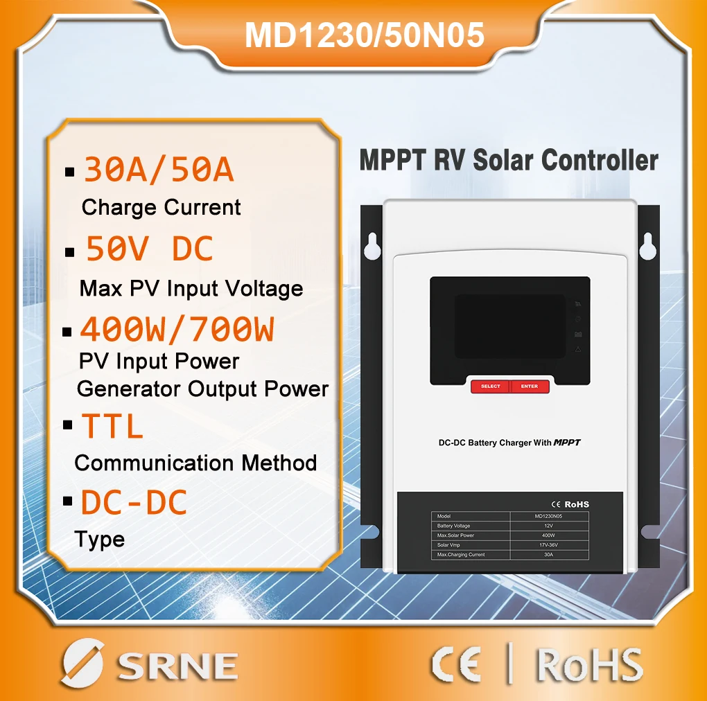 SRNE MPPT RV Controlador De Carga Solar, Regulador Do Painel Solar Para 12V Bateria De Lítio íon ...