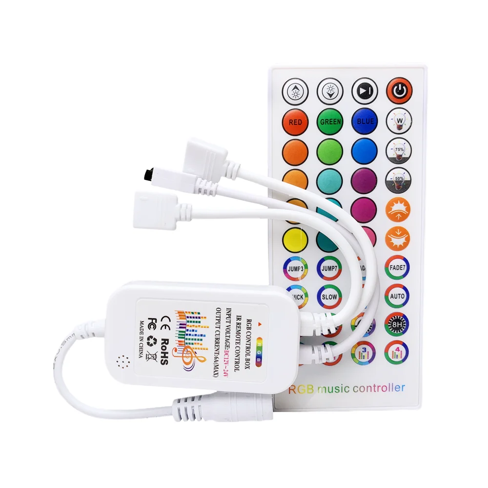 RGB 음악 컨트롤러 DC 12V 24V 마이크 음성 사운드 센서 RGB LED 스트립 조명용 40 키 IR 리모컨이있는 스마트 ...