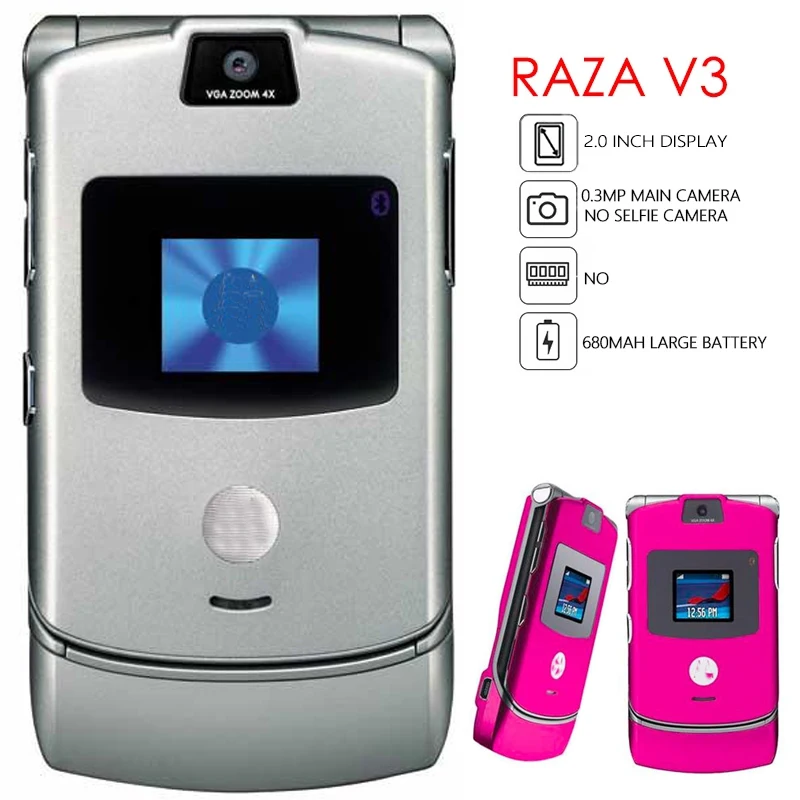 Original RAZR V3 Unlocked Bluetooth MP3 MP4 video Loudspeaker Flip Mobile Phone GSM 850 / 900 ...