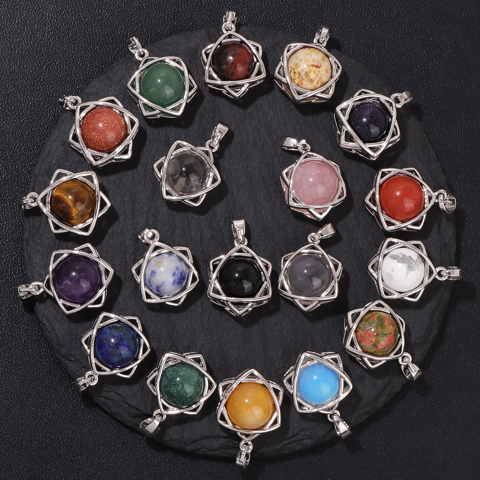 Natural-Reiki-Six-pointed-Star-Stone-Pendant-Quartz-Agat-Opal-Healing ...