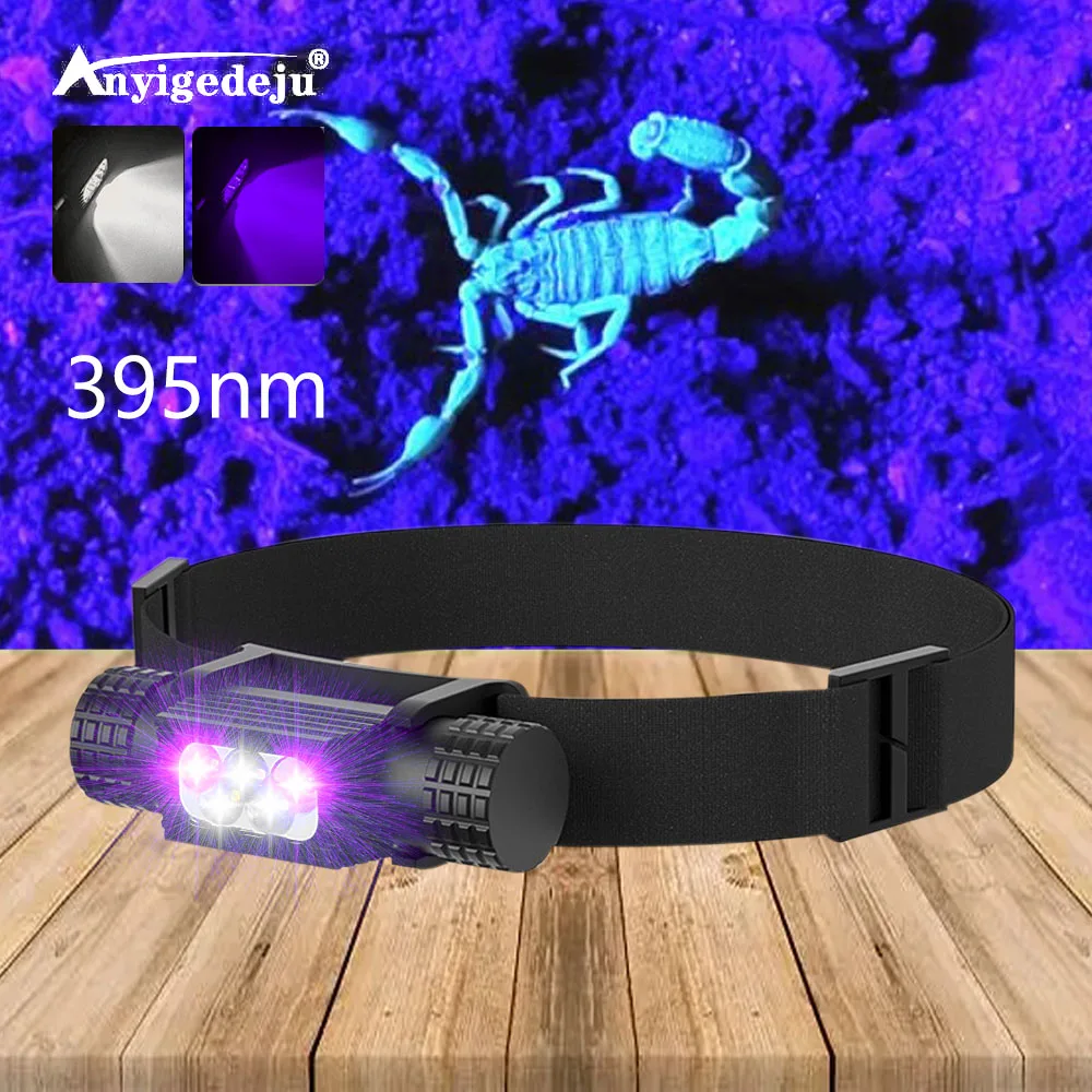 395nm-UV-LED-Mini-Headlamp-High-Power-White-Purple-Light-Headlight-Type ...