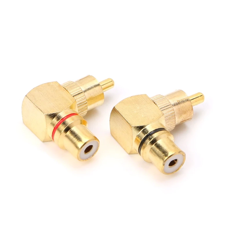 2X-Brass-RCA-Right-Angle-Male-To-Female-Gold-Plated-Connector-90-Degree ...
