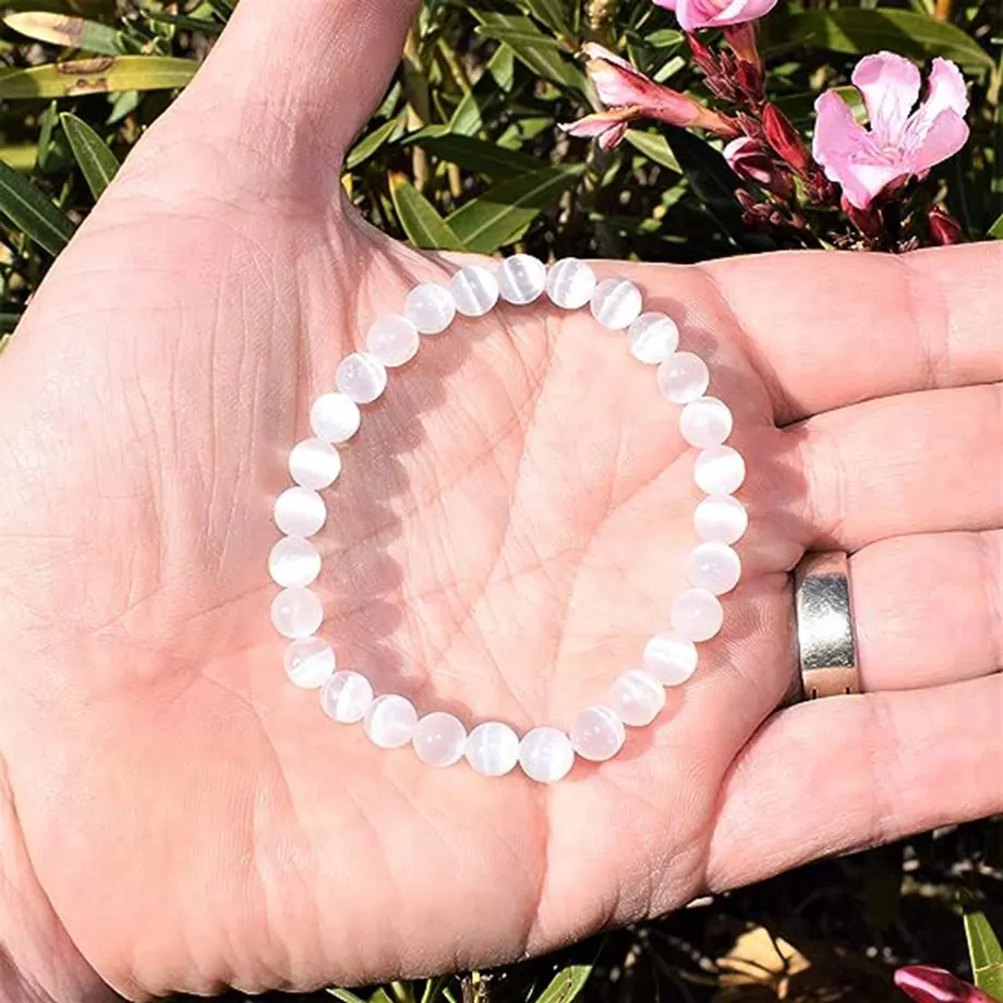 White Selenite Beads Natural Stone Crystals Bracelet for Women Men ...