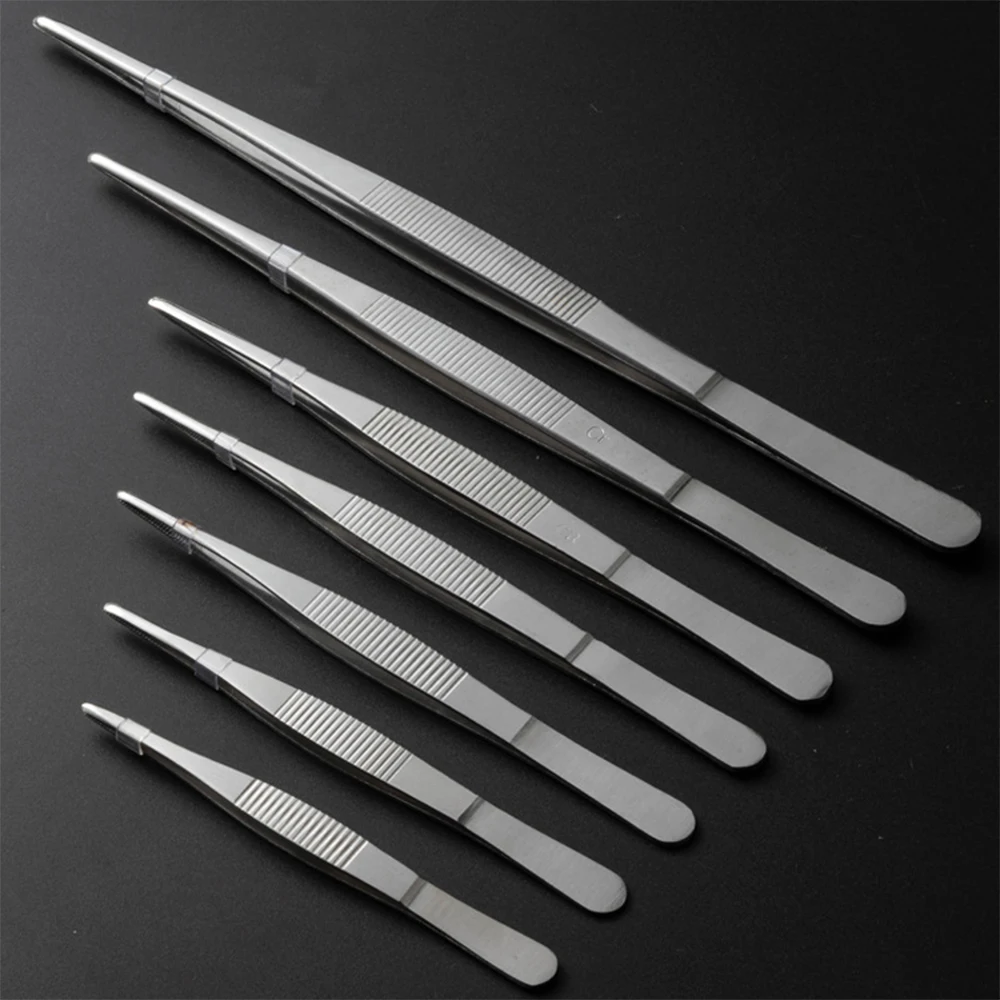 5pcs-10pcs-Stainless-Steel-Straight-Tweezer-Thicken-Medical-Round-head ...