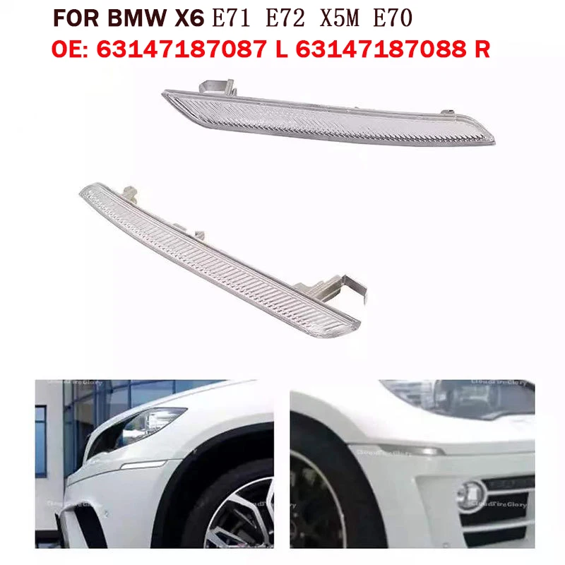 Pair Side Marker Reflector Clear White 63147187087 63147187088 For BMW ...