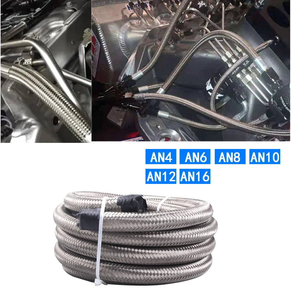 3m AN4 AN6 AN8 AN10 AN12 AN16 Stainless Steel Braided Brake Gas Oil Fuel Line Hose Oil Cooler ...