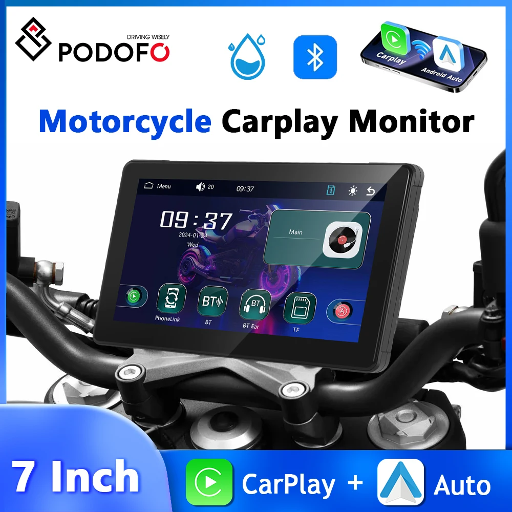 Podofo-7Inch-Motorcycle-Carplay-Monitor-Android-Auto-Motor-IP67 ...