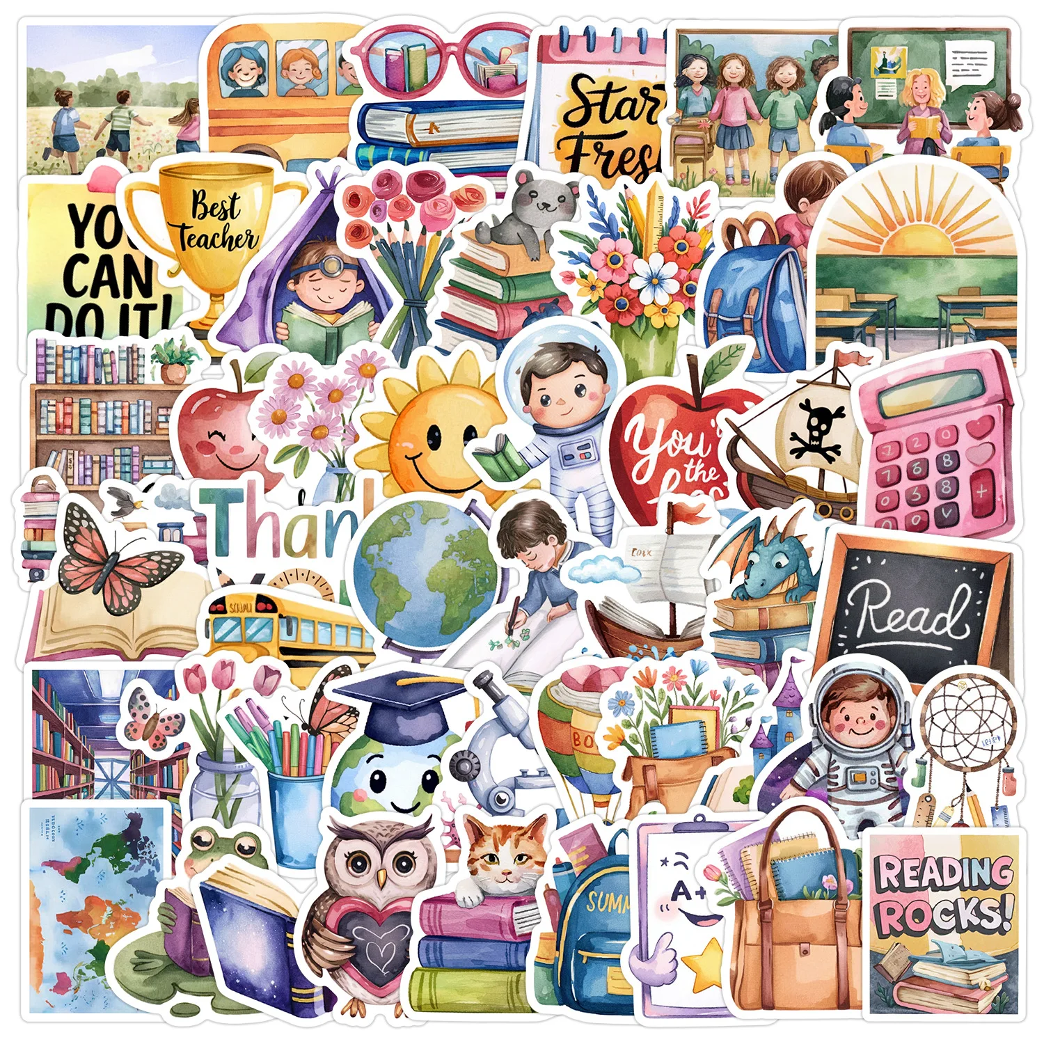 50/100Pcs Fresh Campus Style Cartoon Watercolor Doodle Stickers DIY ...