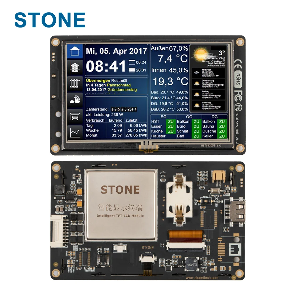 STONE 4.3 Inch HMI TFT LCD Display Module with RS232/RS485/TTL +Program ...
