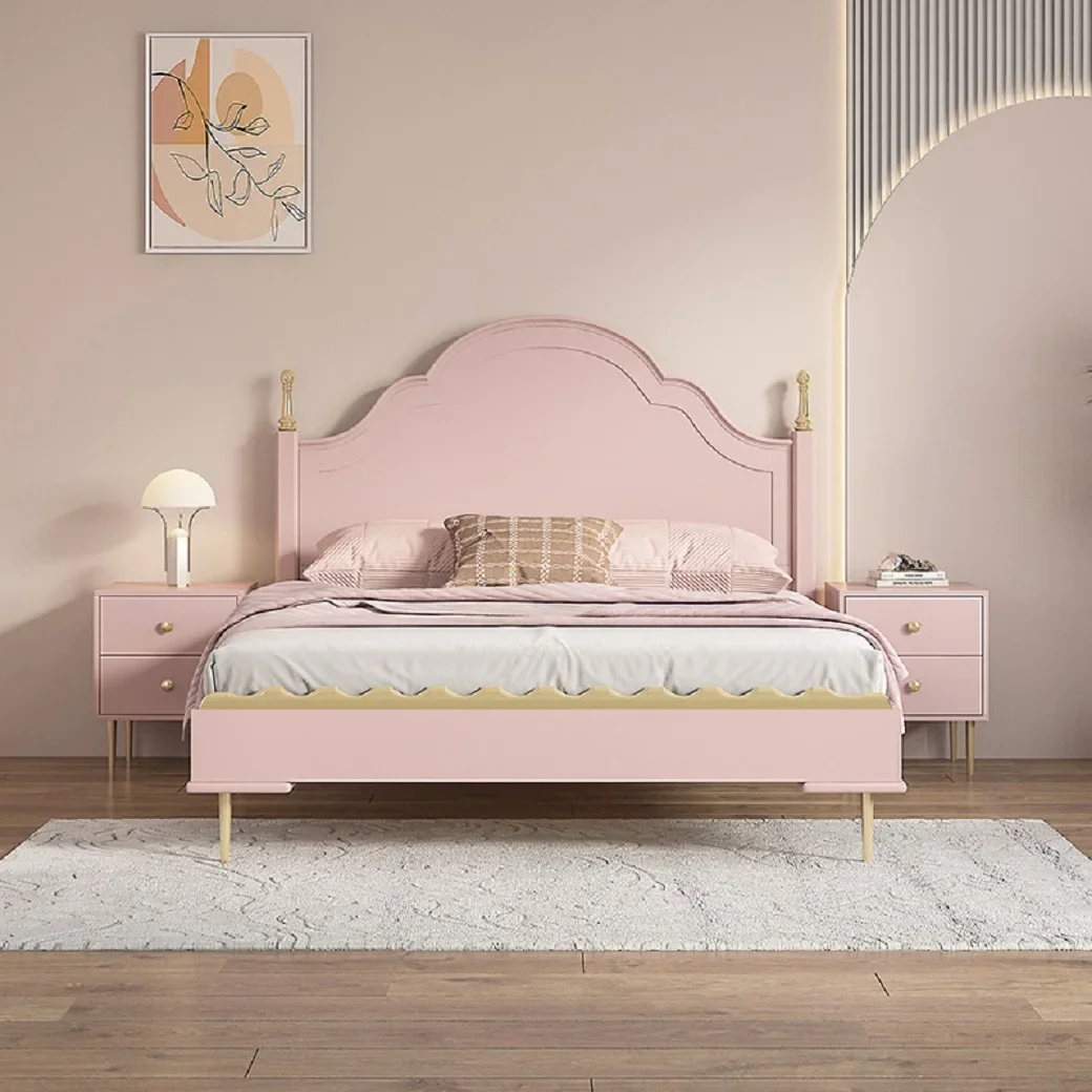 Pink-princess-bed-solid-wood-girl-single-bed-Nordic-modern-light-luxury ...