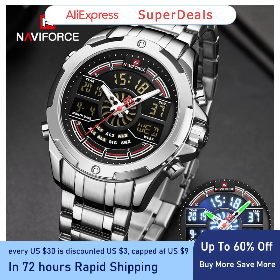 Naviforce – Montre-bracelet De Luxe En Acier Inoxydable Pour Hommes ...