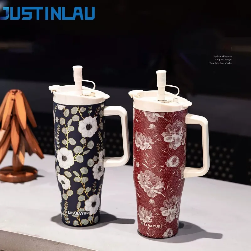 SITARAYURI 1200ML Thermos Cup 304 Stainless Steel Straw Cup Decal-Art ...