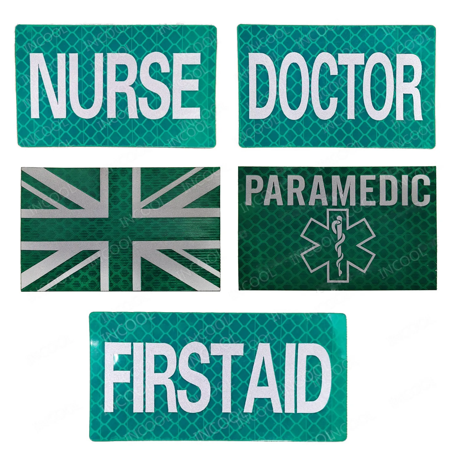 Green Reflective Patches FIRST AID NURSE DOCTOR United Kingdom Flag ...