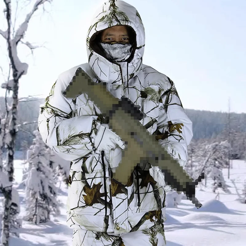 Outdoor Bionic Snow Camouflage Cotton Suit Winter Fishing Waterproof ...