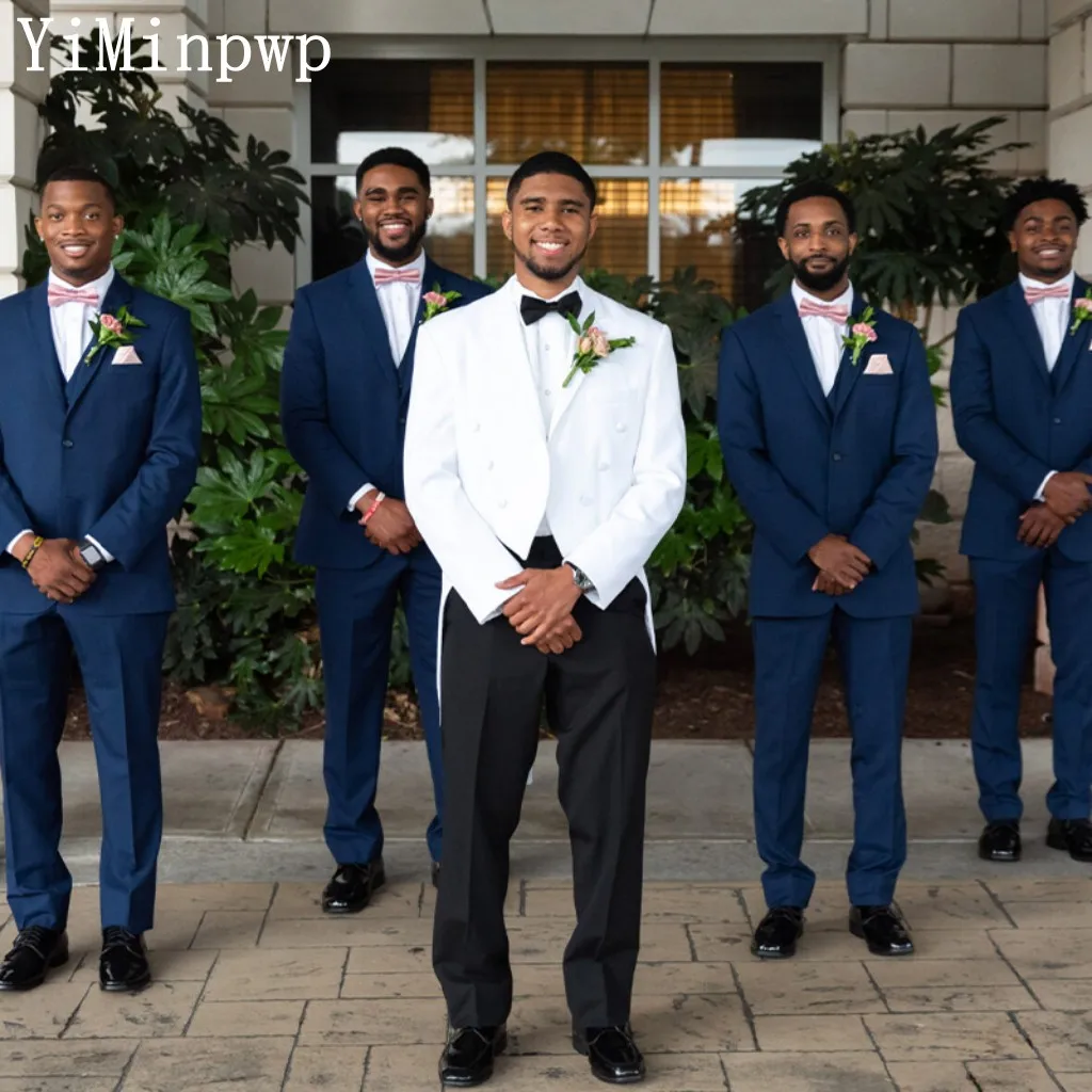 White Wedding Tuxedos for Men Double Breasted Men Tailcoat Suit 2 ...