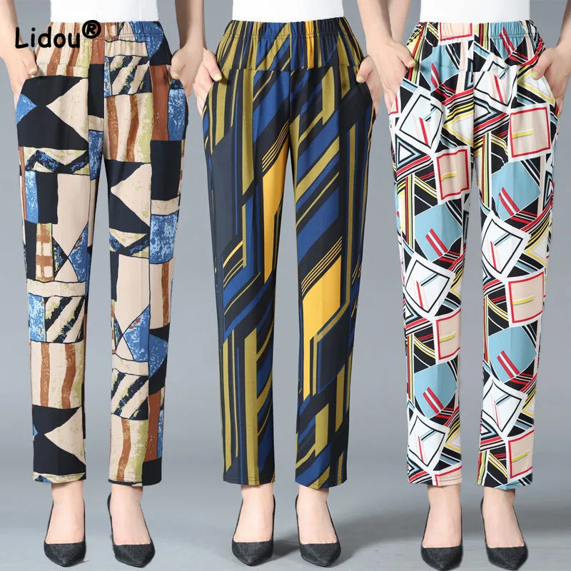 Summer Casual Straight Geometric Printing Pants Fashion Women's ...