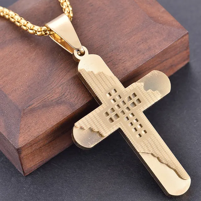 Delicate Hollow Cross Pendant Religious Stainless Steel Crucifix Charms ...
