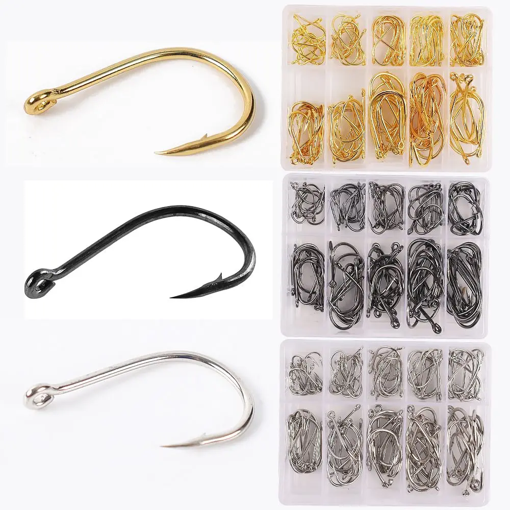 100Pcs-Fishing-Hooks-Set-Carbon-Steel-Single-Circle-Fishing-Hook-Fly ...
