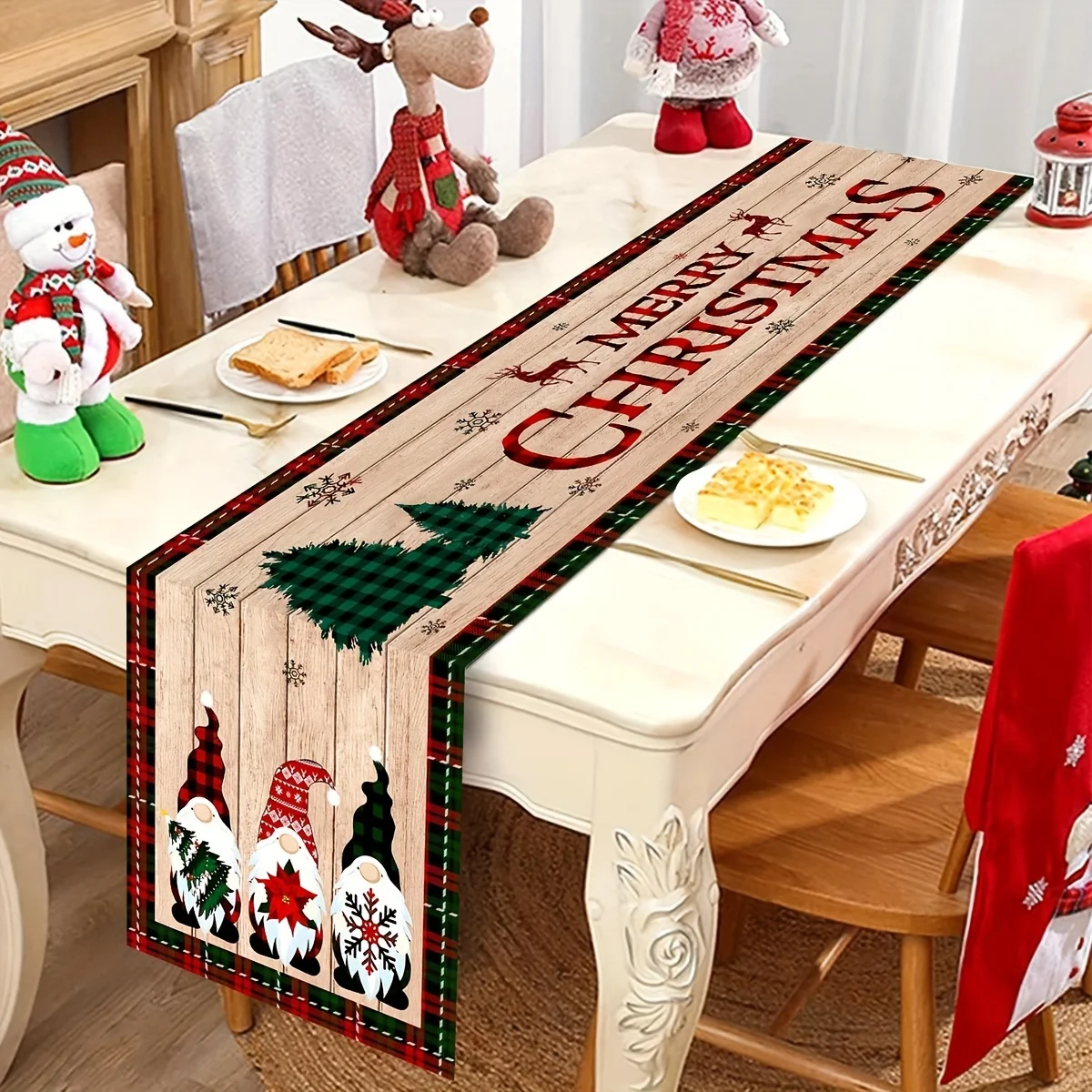 Chemin de table en lin de Noël Gnome Wood Mars, écharpe de commode ...