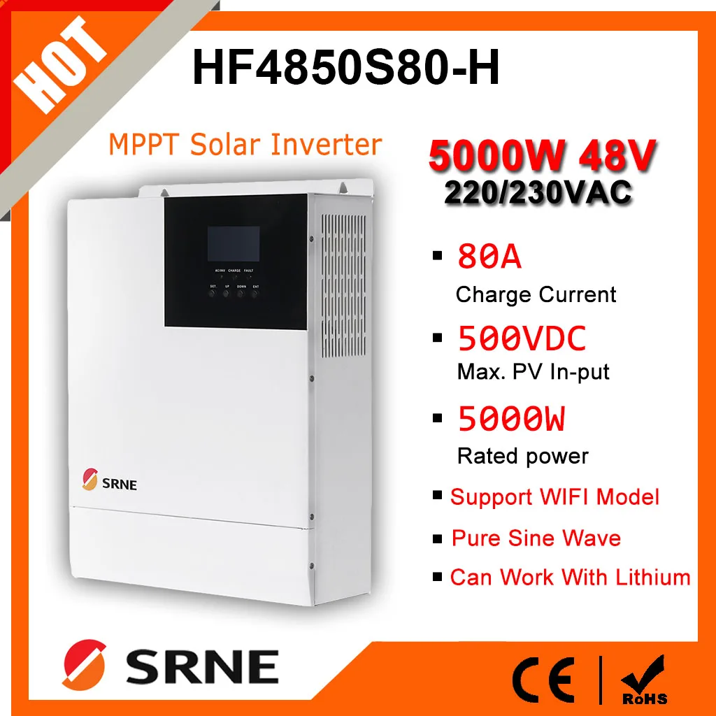 SRNE inversor Solar híbrido de 5000W, 220V, 230VAC, 48V, onda ...