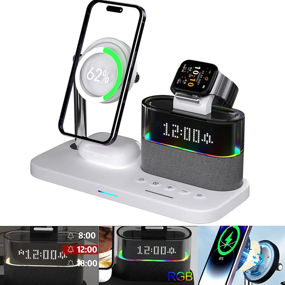 Magnetic Wireless Charger 15W 5-in-1 Wireless Charger Clock Wireless ...